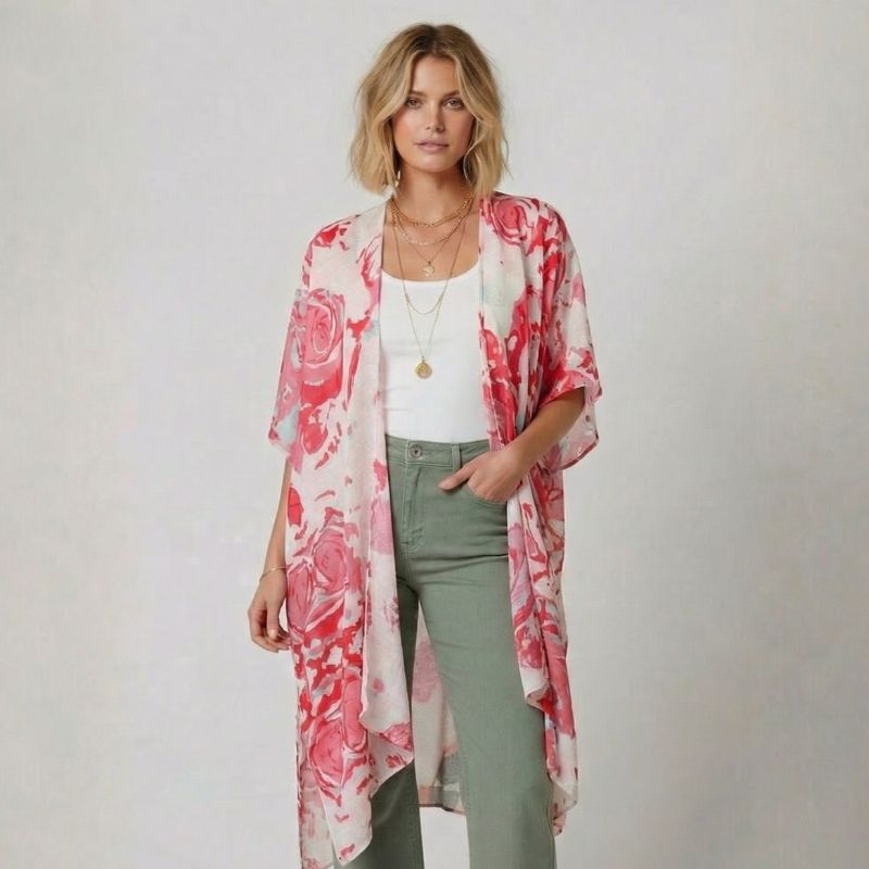 Pink Rose Boho Style Fabric Kimono | Bohemian Clothing – SOULZA AUSTRALIA
