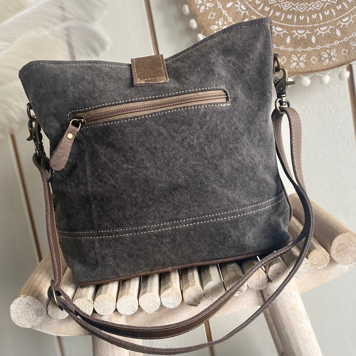 Boho Bags Australia | Wild Flower Square Boho Canvas n Leather Bag ...